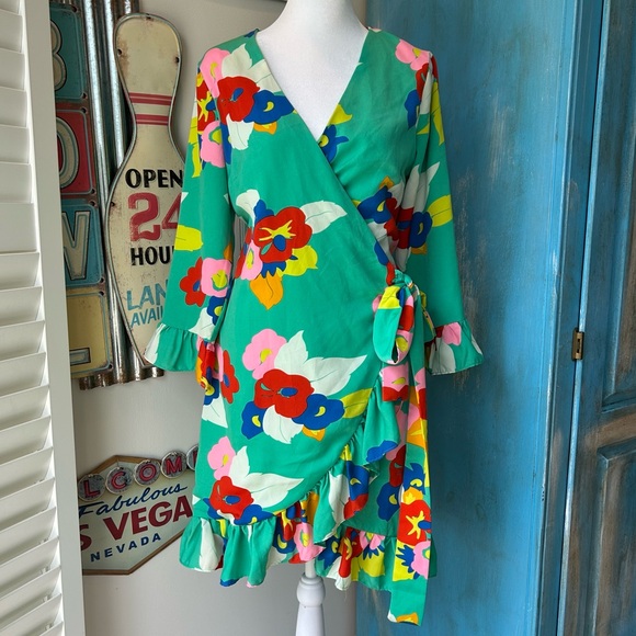 JB by Julie Brown | Dresses | Jb By Julie Brown Floral Wrap Dress Green ...